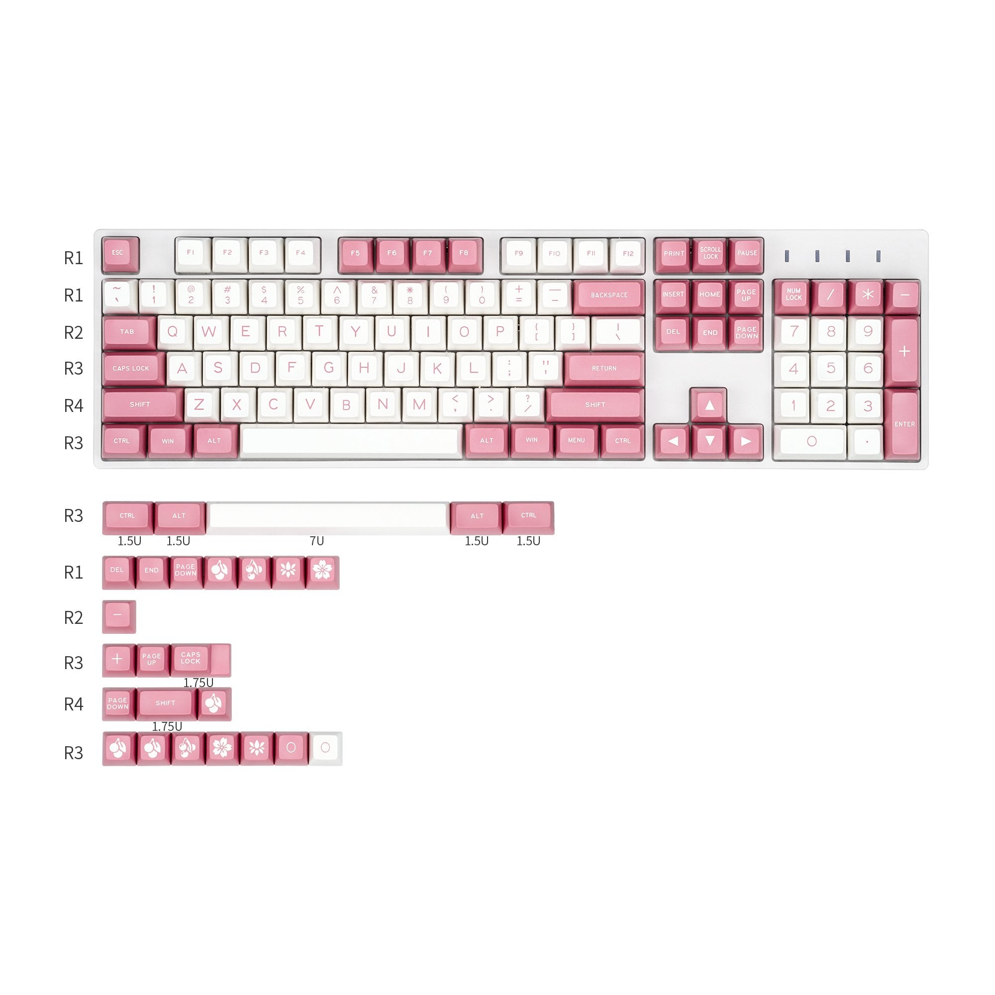 MAXKEY Pink White SA Profile Doubleshot ABS Keycaps Set